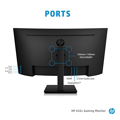 HP 32-inch Curved Gaming Monitor VA HA FHD 1ms 165hz Display, EyeSafe, TÜV certified (X32c, Black)