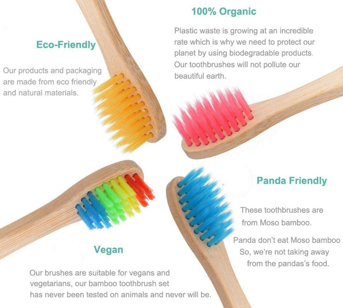 ECOPRO Kids Bamboo Toothbrushes 20 Pack Manual Toothbrush Set Premium, Eco-Friendly Wooden Handle Tooth Brushes Kit for Chidren (Mixed-Color 20 Pcs)