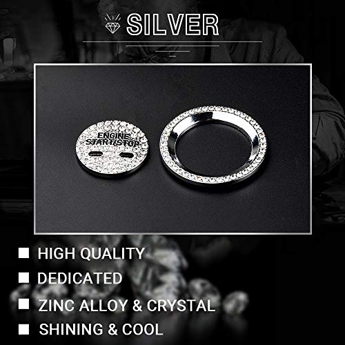 CARFIB Car Interior Bling Accessory for Cadillac CT6 CTS Escalade SRX XT5 XTS Ignition Button Ring Push Engine Start Stop Decal Sticker Cover Parts Decoration Men Women Zinc Alloy Crystal Silver 2Pcs