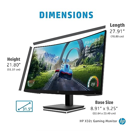 HP 32-inch Curved Gaming Monitor VA HA FHD 1ms 165hz Display, EyeSafe, TÜV certified (X32c, Black)