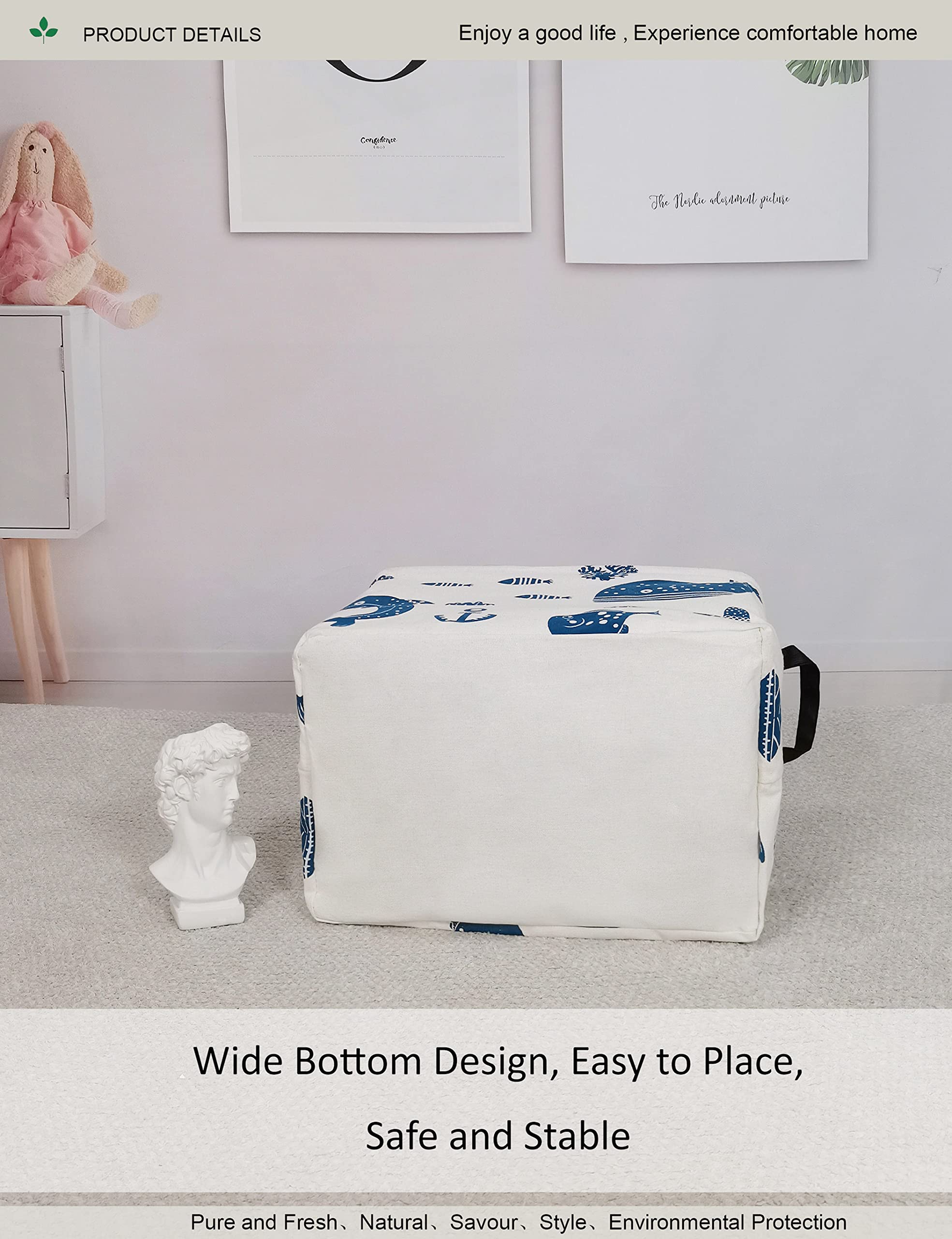 ONOEV Rectangular Folding Laundry Basket, Canvas Basket,Nersury Hamper,Suitable for Children,Office,Bedroom,Clothes,Toys Storage (Blue Whale), 14.9L x10.2Wx9.05H''