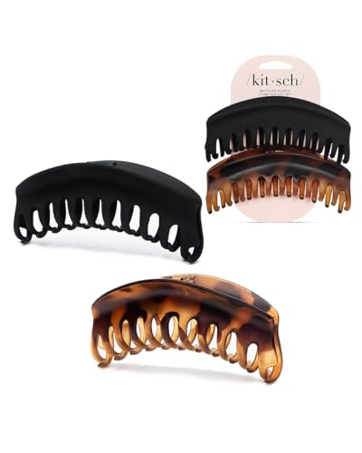 Kitsch Large Hair Clips for Women - Jumbo Dome & Claw Clips for Thick Hair | Big Banana Clips for Teen Girls | Stylish Hair Styling Accessories (2pc Tortoise&Black)