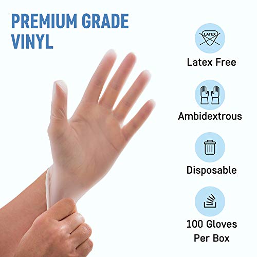 Dre Health Powder Free Disposable Gloves Medium -100 Pack -Clear Vinyl Medical Exam Gloves