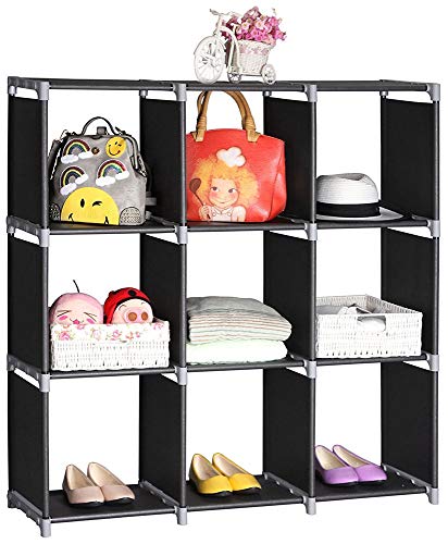Realremhai Storage Shelf Black Assembled 3 Tiers 9 Compartments