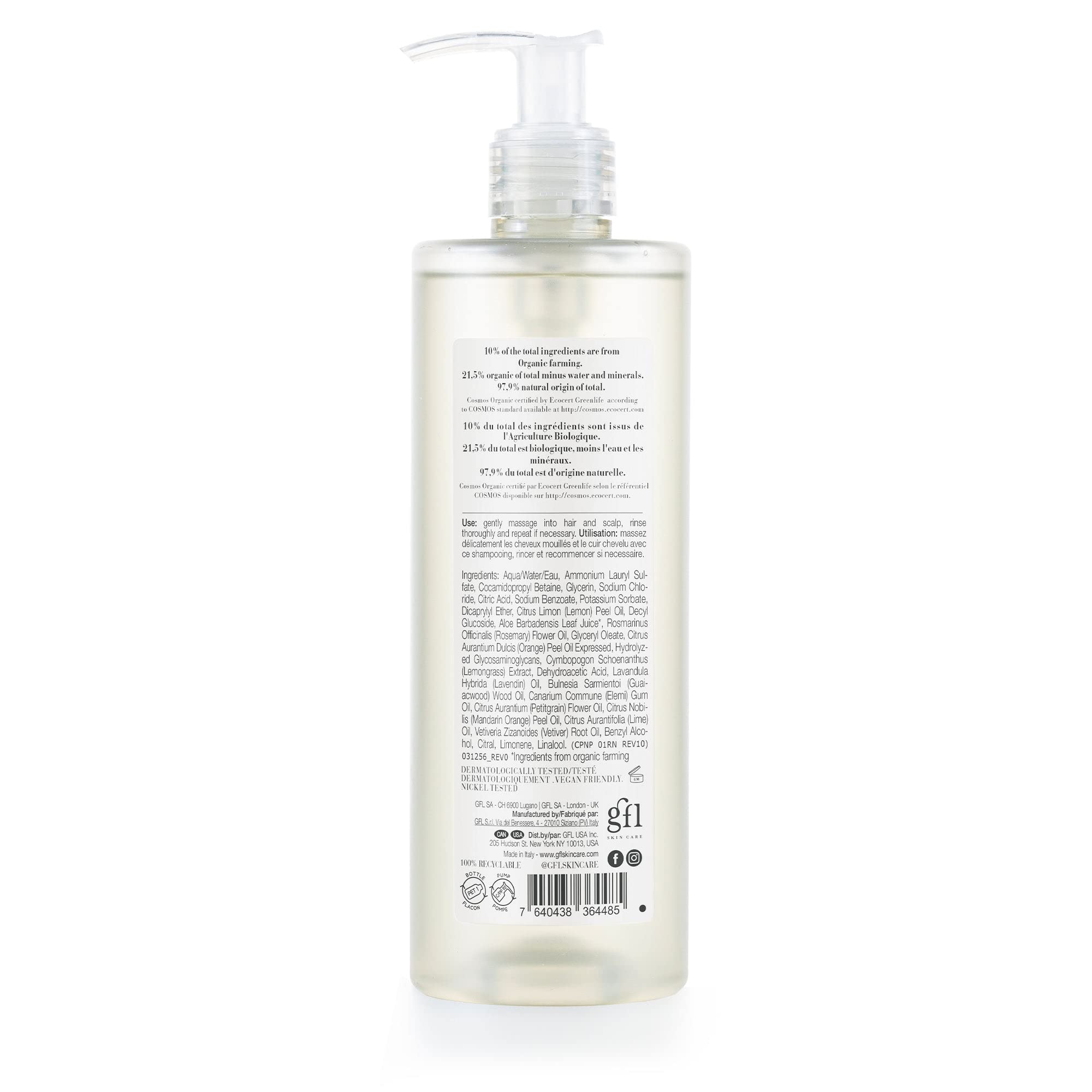 THE RERUM NATURA Organic Certified Shampoo with Lavender and Enriched with a Note of Bitter Orange Leaf - Made in Italy with 100% Recycled Bottle (12.84 fl oz)