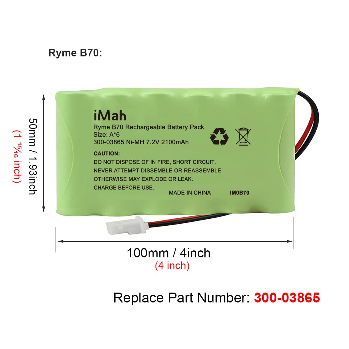iMah Ryme B70 300-03865 LYNXRCHKIT-HC Battery for Honeywell Ademco LYNXRCHKIT-HC Lynx Plus Panel ADT 300-03865 Ni-MH 7.2V 2100mAh