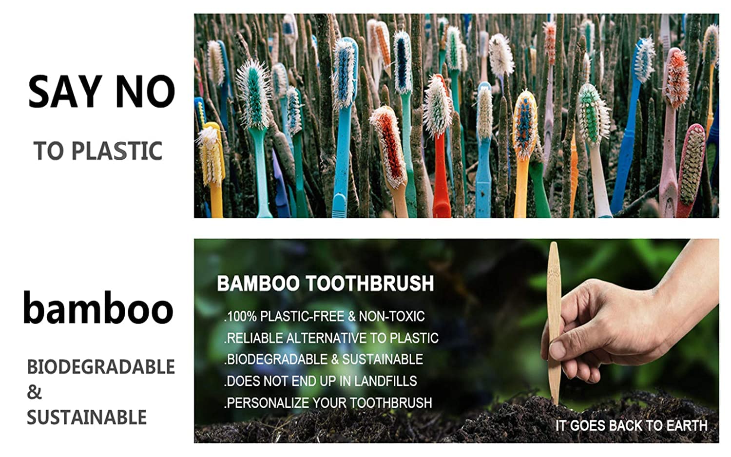 ECOPRO Kids Bamboo Toothbrushes 20 Pack Manual Toothbrush Set Premium, Eco-Friendly Wooden Handle Tooth Brushes Kit for Chidren (Mixed-Color 20 Pcs)