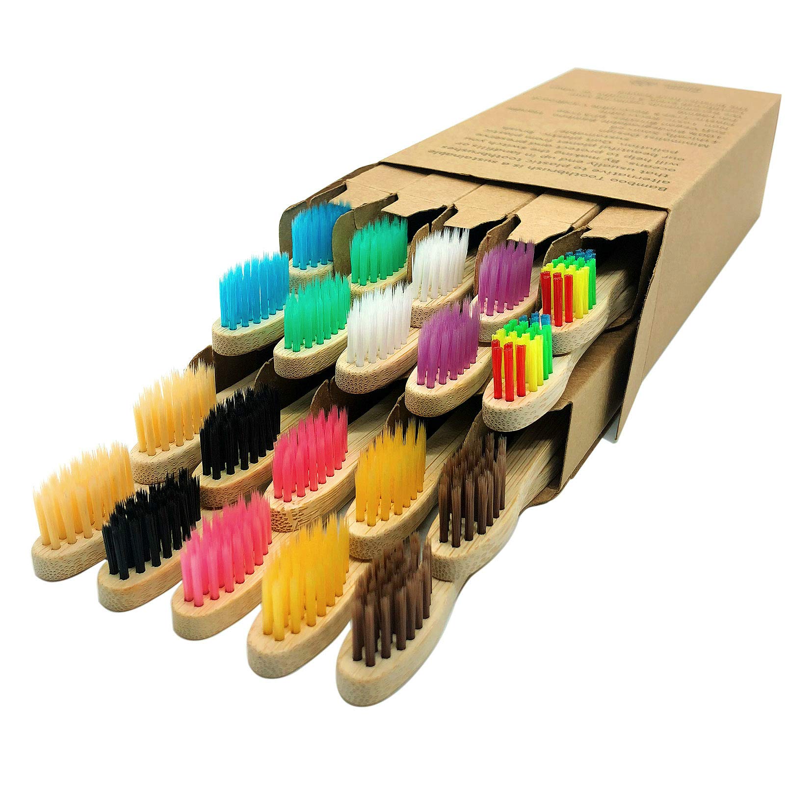 ECOPRO Kids Bamboo Toothbrushes 20 Pack Manual Toothbrush Set Premium, Eco-Friendly Wooden Handle Tooth Brushes Kit for Chidren (Mixed-Color 20 Pcs)