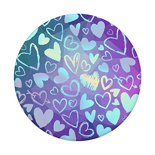 Rainbow Modern Hearts Teal Purple Polygon PopSockets Swappable PopGrip
