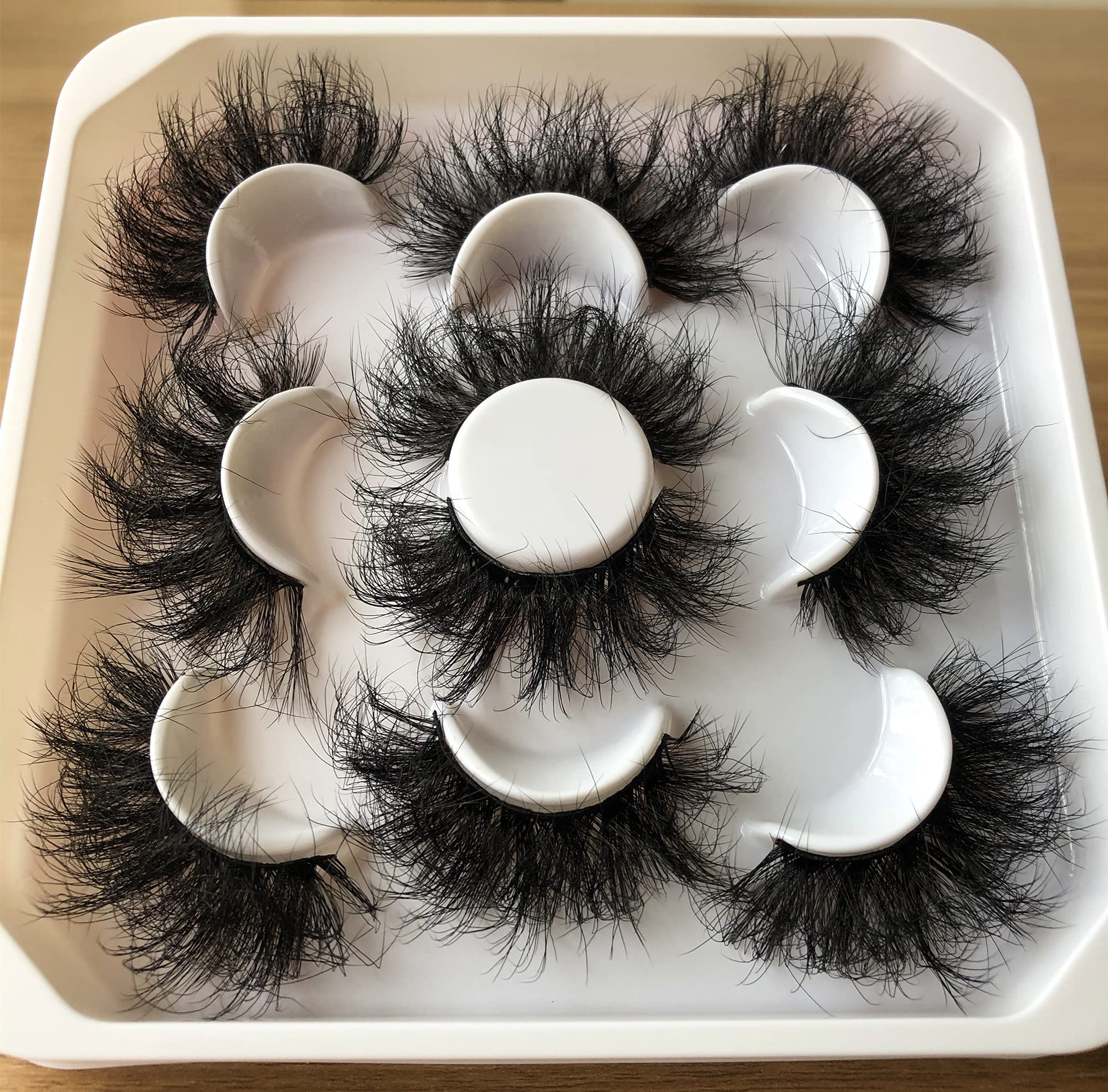 Pooplunch False Eyelashes 25MM Fluffy Dramatic Faux Mink Lashes 5 Pairs Long Thick Volume Messy Crossed Fake Eye Lashes Pack