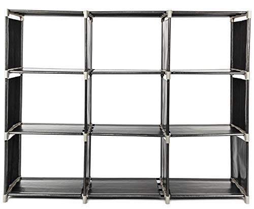 Realremhai Storage Shelf Black Assembled 3 Tiers 9 Compartments