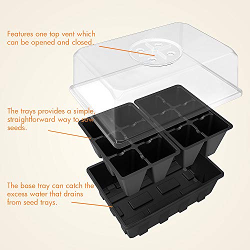 Gardzen 10-Set Garden Propagator Set, Seed Tray Kits with 120-Cell, Seed Starter Tray with Dome and Base 6.6" x 4.5" (12-Cell Per Tray)