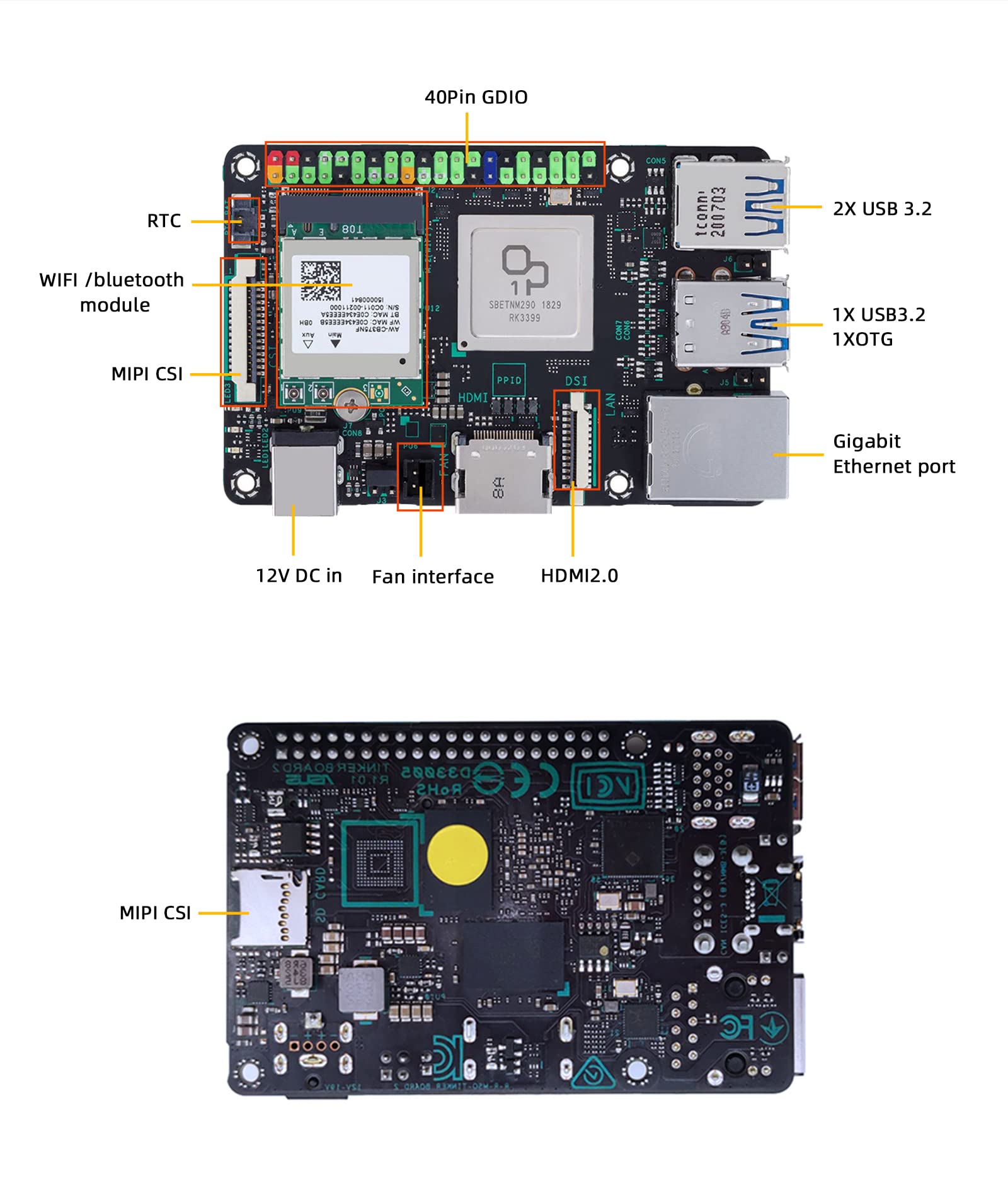 youyeetoo Tinker Board 2S AI Single Board Computer, 4GB RAM 16GB eMMC Support 4K Dual Display, onboard WiFi Bluetooth HDMI DP DSI Android 10 Debian 9(Basic Kit)