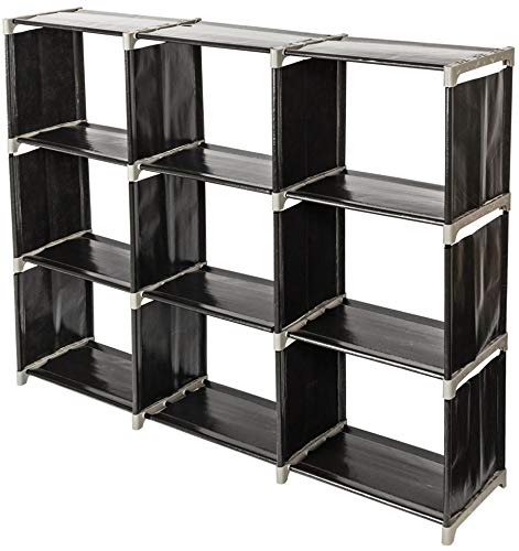 Realremhai Storage Shelf Black Assembled 3 Tiers 9 Compartments
