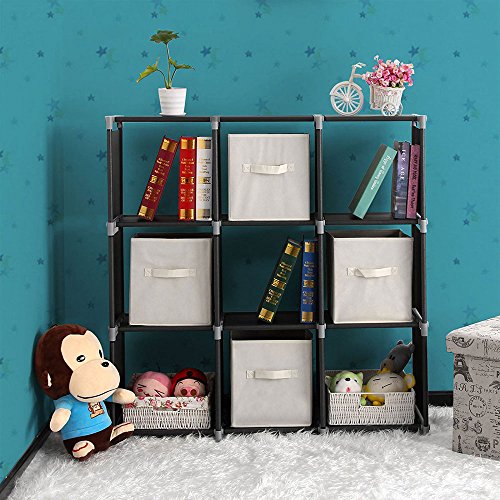 Realremhai Storage Shelf Black Assembled 3 Tiers 9 Compartments