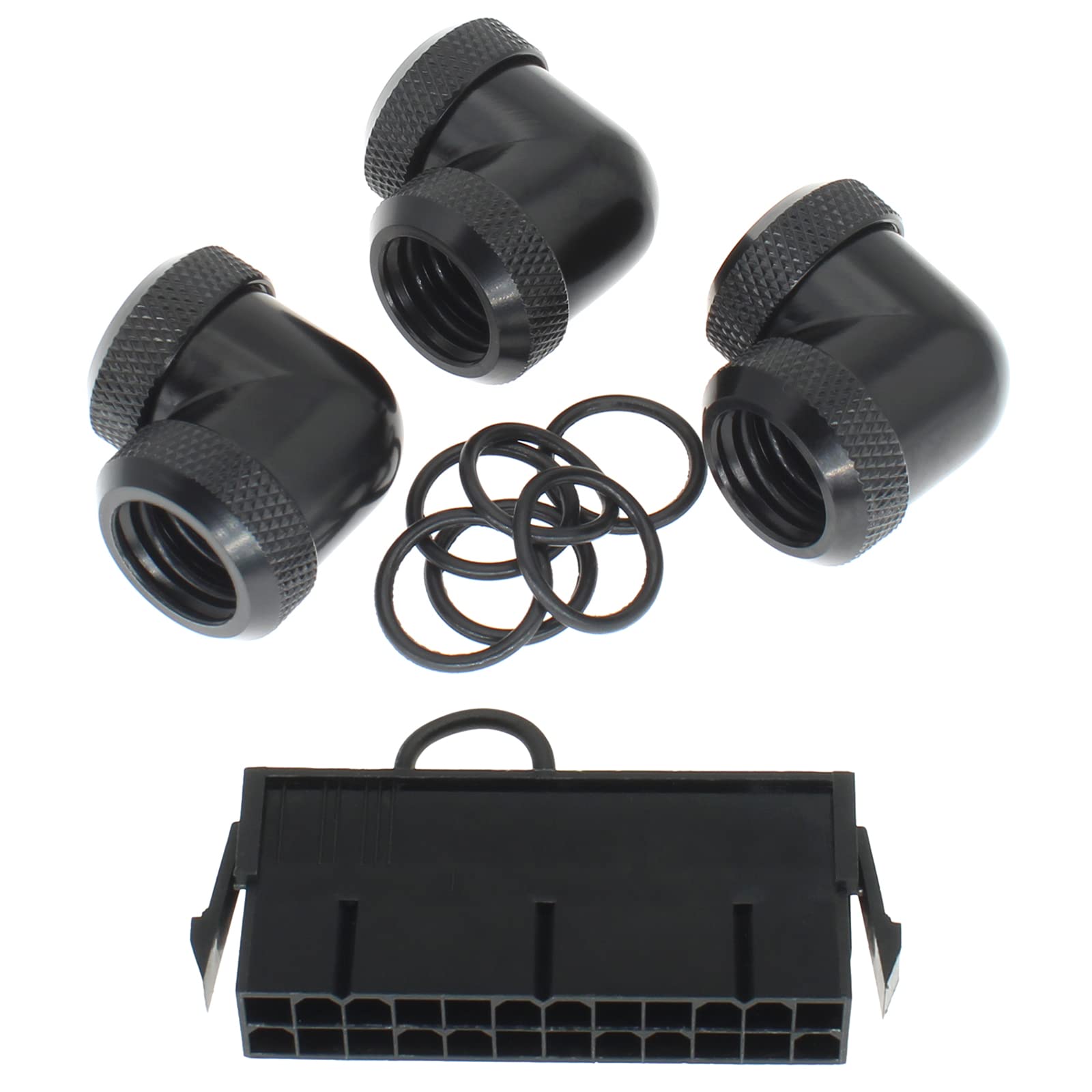 G1/4 Female to Female Extender Fitting Connector 3 Pcs 90° Rotary Elbow 14mm OD Hard Tube Quick Twist Connector with 24-Pin ATX Power Supply Jumper Bridge Tool Kit for PC Water Cooling System [FDXGYH]