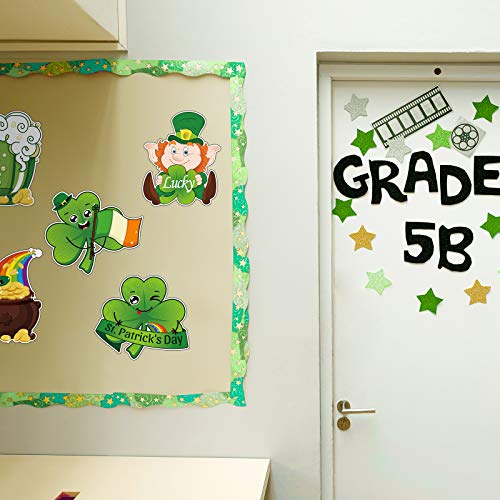 40 Pieces St Patricks Decorations, Shamrock Cutouts Leprechaun Beer Gold Coins Lucky Irish Saint Patrick Ornaments with 40 Pieces Glue Point Dots for Bulletin Board Classroom Supplies Favors