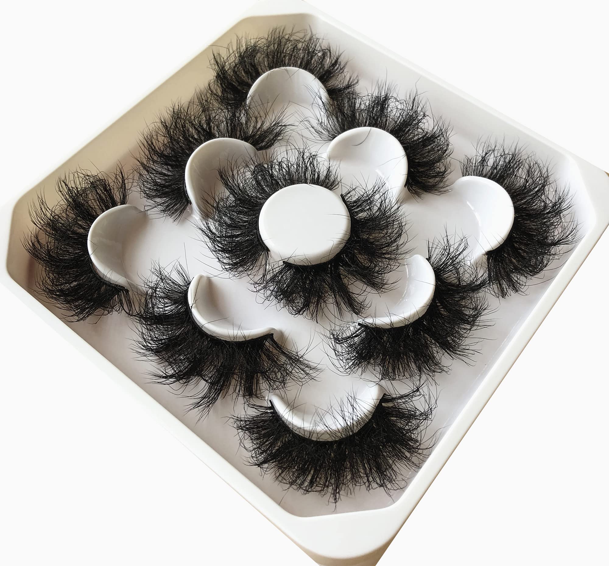Pooplunch False Eyelashes 25MM Fluffy Dramatic Faux Mink Lashes 5 Pairs Long Thick Volume Messy Crossed Fake Eye Lashes Pack