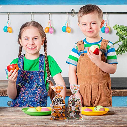 CCINEE 120PCS Easter Treat Bags,Cellophane Cookie Bags with Twist Ties Egg Bunny Candy Bags for Kids Easter Party Supply