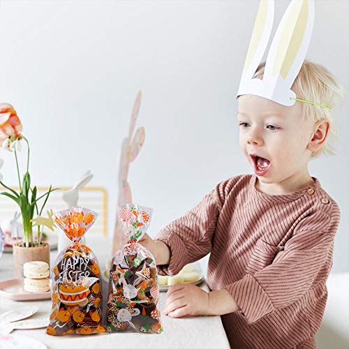 CCINEE 120PCS Easter Treat Bags,Cellophane Cookie Bags with Twist Ties Egg Bunny Candy Bags for Kids Easter Party Supply