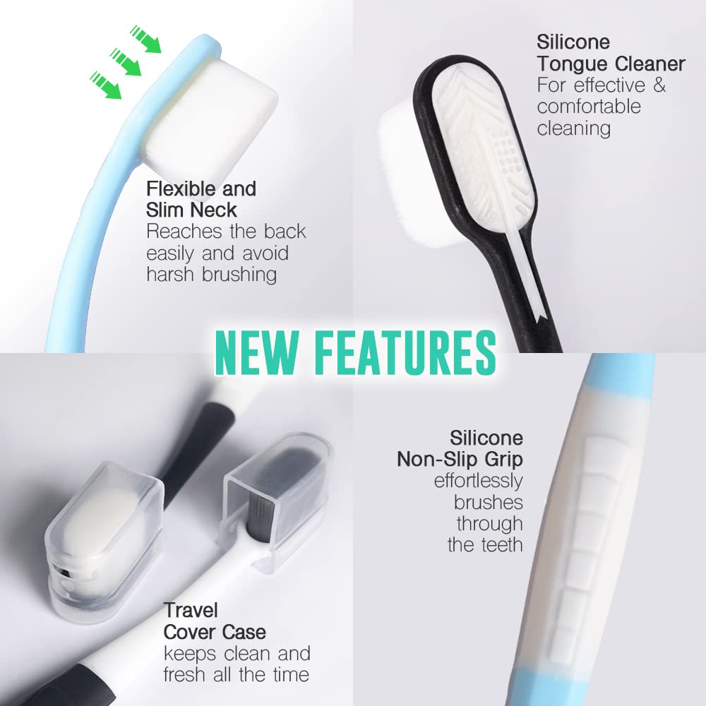 ACASSA, Super Soft Toothbrush, Nano Toothbrush, Micro Toothbrush, 20000 Bristle, Gum Toothbrush, Toothbrush in Case, Sensitive Toothbrushes, Nano Toothbrushes for Adults and Kids, Slim, Black, White