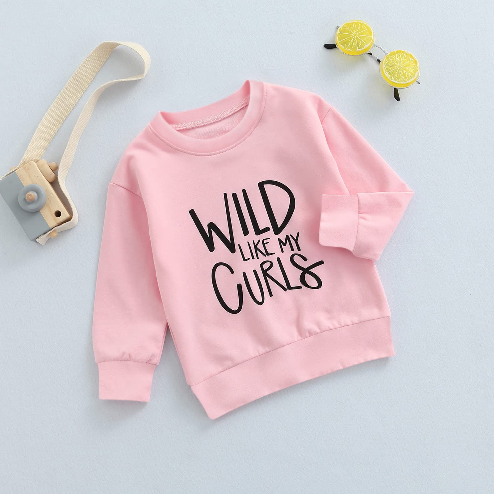 Hnyenmcko Kids Toddler Baby Girl Clothes Wlid Like My Curls Letter Printed Pullover Sweatshirt Fall Winter Sweater Tops 1-6Y (Pink, 3-4 Years)