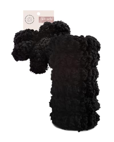 Kitsch Organic Cotton Fluffy Scrunchies - Large Hair Accessories for Women and Girls | Hair Bands & Ponytail Holders, 6pc (Black)