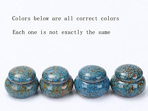 youdear memorials Small Urn for Human Ashes - 1.6'' Handicrafted Urn - Beautiful Tiny Keepsake Urns - Mini Urn Made of Ceramic - Hold 1.2 Cubic Inches of Ashes (Blue) (Blue)
