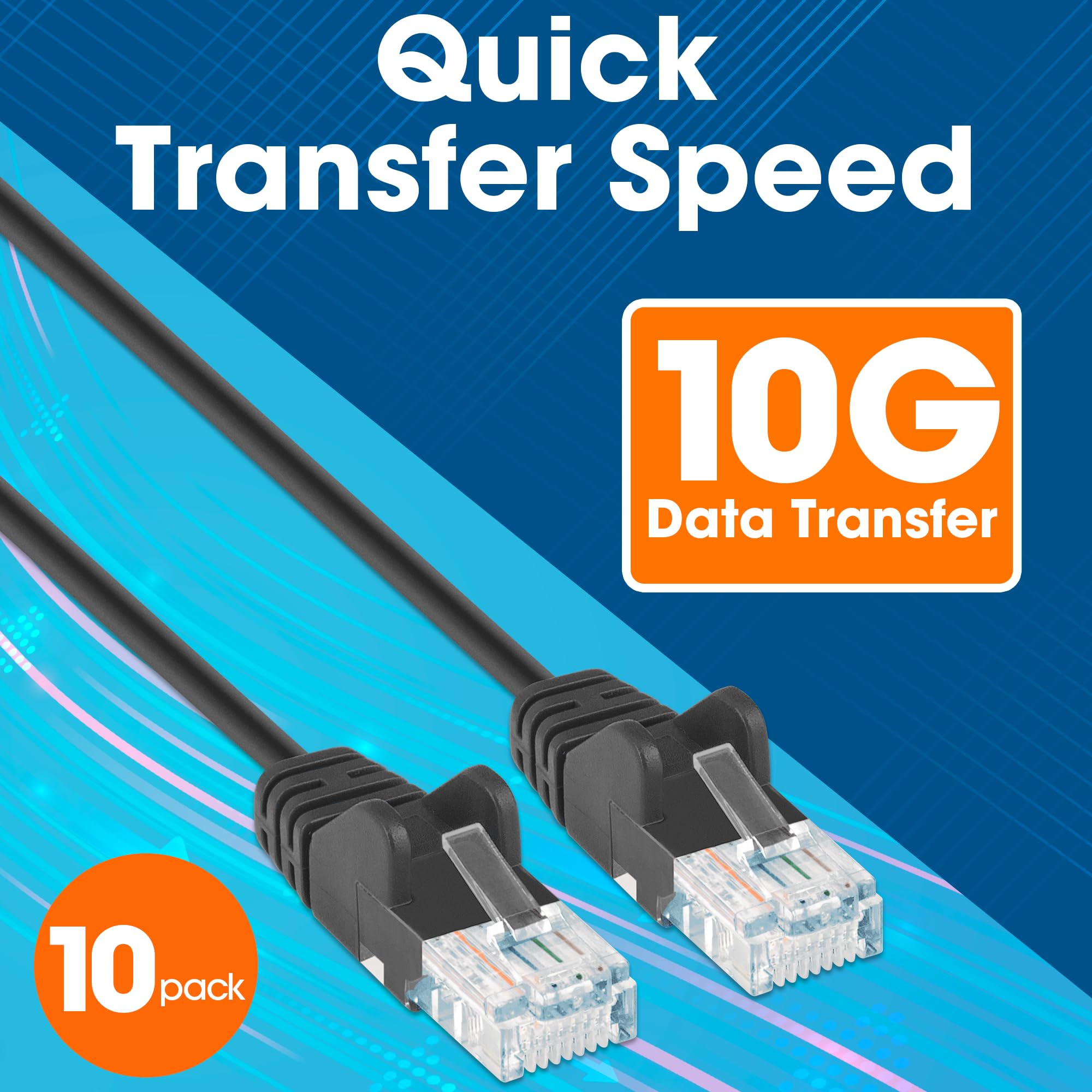 Intellinet Slim Cat6 Ethernet Network Patch Cable โ 10-Pack - 10Gbps & 250MHz, Snagless Boot, 30AWG Pure Bare Copper Wire, Gold-Plated Contacts, Lifetime Mfg Warranty โ 1.5ft, 10 Pack Black