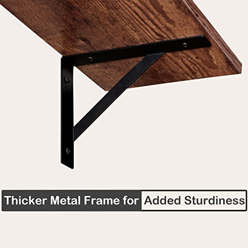 DINZI LVJ Wall Shelves, 23.6 x 7.9 x 6.0 Inch Floating Shelves for Wall, Set of 2, Easy-to-Install Wall Storage Ledges with Sturdy Metal Brackets for Living Room, Bathroom, Kitchen, Rustic Brown