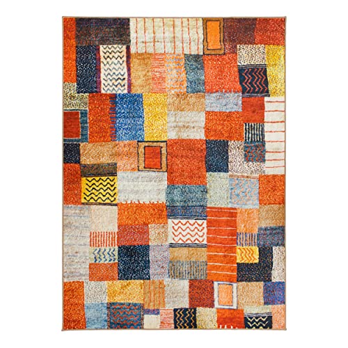 My Magic Carpet Washable Rug - Non-Slip, Stain Resistant, Waterproof, Foldable - 1 Piece Accent Living Room & Bedroom Area Rug - Pet & Kid Friendly (Patchwork Multicolor, 5X7 ft)
