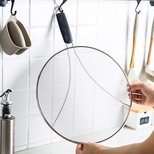 KUFUNG Splatter Screen for Frying Pan - Stops Almost 100% of Hot Oil Splash - Large 13" Stainless Steel Grease Guard Shield and Catcher (13 Inch, Black)