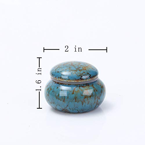 youdear memorials Small Urn for Human Ashes - 1.6'' Handicrafted Urn - Beautiful Tiny Keepsake Urns - Mini Urn Made of Ceramic - Hold 1.2 Cubic Inches of Ashes (Blue) (Blue)