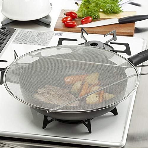 KUFUNG Splatter Screen for Frying Pan - Stops Almost 100% of Hot Oil Splash - Large 13" Stainless Steel Grease Guard Shield and Catcher (13 Inch, Black)