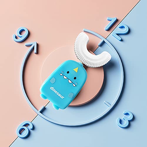 FLINEVE Manual Toothbrush with U-Shaped Bristles Food Grade Silicone Toothbrush Head for Kids 2-7 Years (Blue)