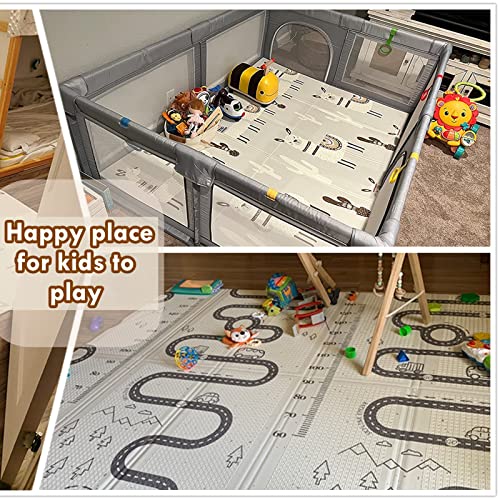 Baby Play Mat Palymat Foldable LXIAOY Extra Large Crawling Pad Reversible Portable for Outdoor and Travel (Gray)