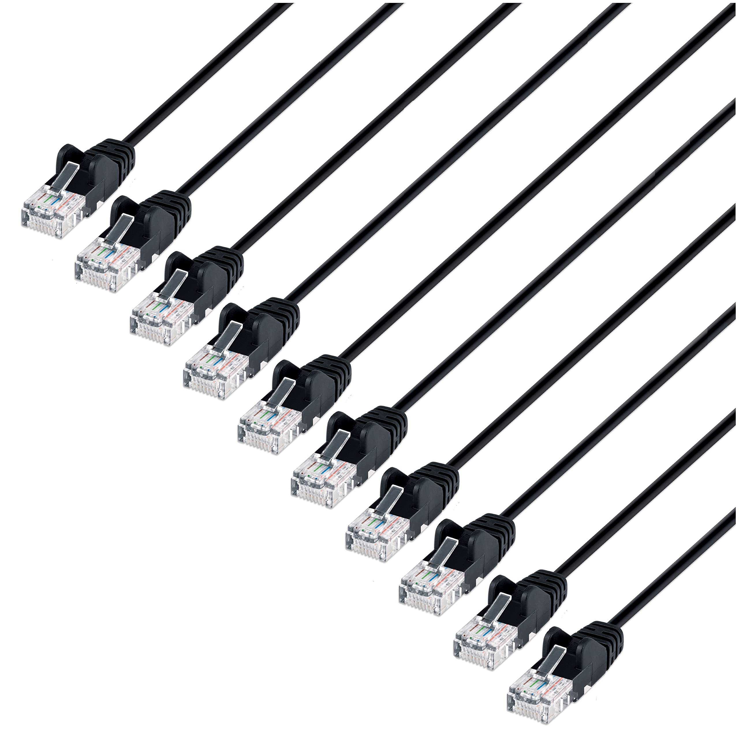 Intellinet Slim Cat6 Ethernet Network Patch Cable – 10-Pack - 10Gbps & 250MHz, Snagless Boot, 30AWG Pure Bare Copper Wire, Gold-Plated Contacts, Lifetime Mfg Warranty – 1.5ft, 10 Pack Black