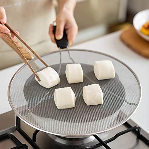 KUFUNG Splatter Screen for Frying Pan - Stops Almost 100% of Hot Oil Splash - Large 13" Stainless Steel Grease Guard Shield and Catcher (13 Inch, Black)