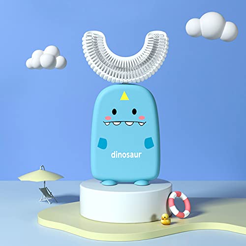 FLINEVE Manual Toothbrush with U-Shaped Bristles Food Grade Silicone Toothbrush Head for Kids 2-7 Years (Blue)
