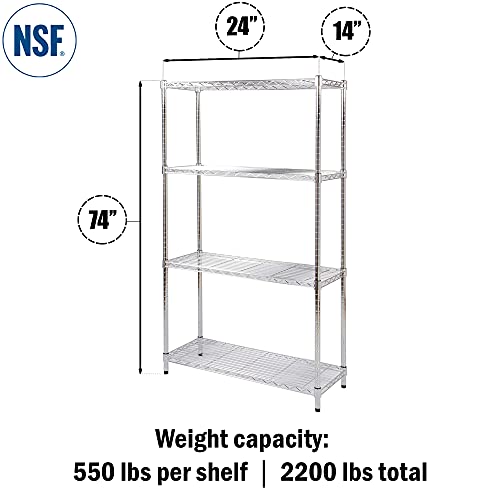 Regal Altair 14" Deep x 24" Wide x 74" High 4 Tier Chrome Wire Shelving Kit | NSF Commercial Storage Rack Unit