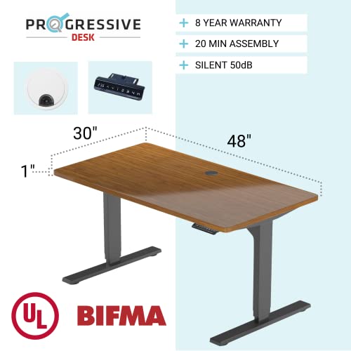 Standing Desk Bamboo, Dual Motor Stand up Desk Adjustable Height Electric 48x30 - Bamboo Dark Gloss, Black Frame
