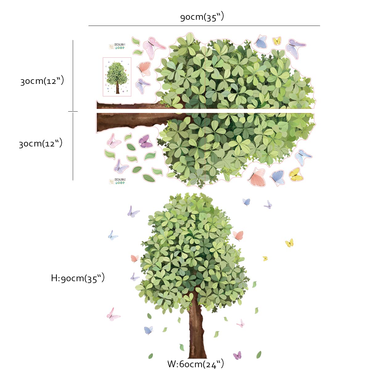Runtoo Large Green Tree Wall Decal Plant Butterfly Wall Stickers for Living Room Bedroom Classroom Kids Nursery Wall Decor