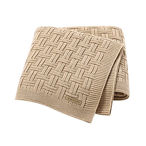 LAWKUL Baby Crochet Blankets Knit Baby Blanket Waffle Weave Cellular Newborn Swaddle Receiving Cable Knit Blanket for Boys and Girls Gender Neutral Camel Blankets Size 40X30 Inches