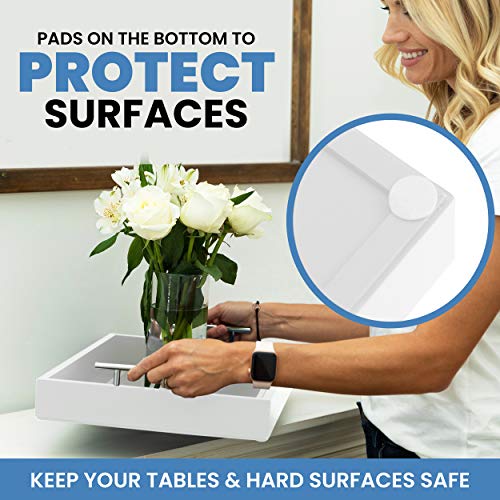 Deluxe Tray for Coffee Table β Beautiful White Tray Decor, White Coffee Table Tray Decor, White Serving Tray with Silver Metal Handles for Your Home -16x12