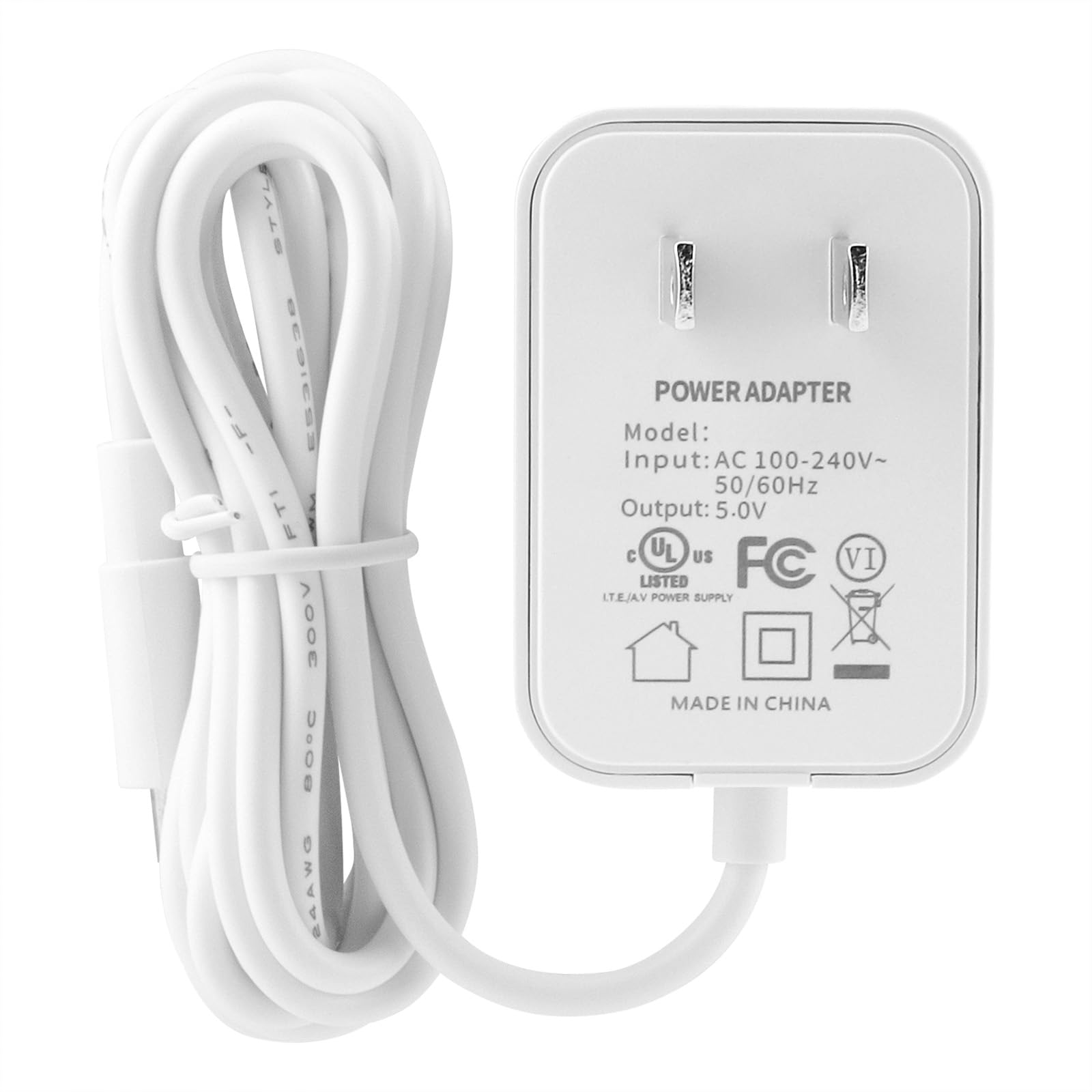 LEFXMOPHY Power Cord Compatible with Hippo Clock Night Light and Sleep Sounds Machine, Barrel Style White AC Adapter Supply Charger with 5ft Cable