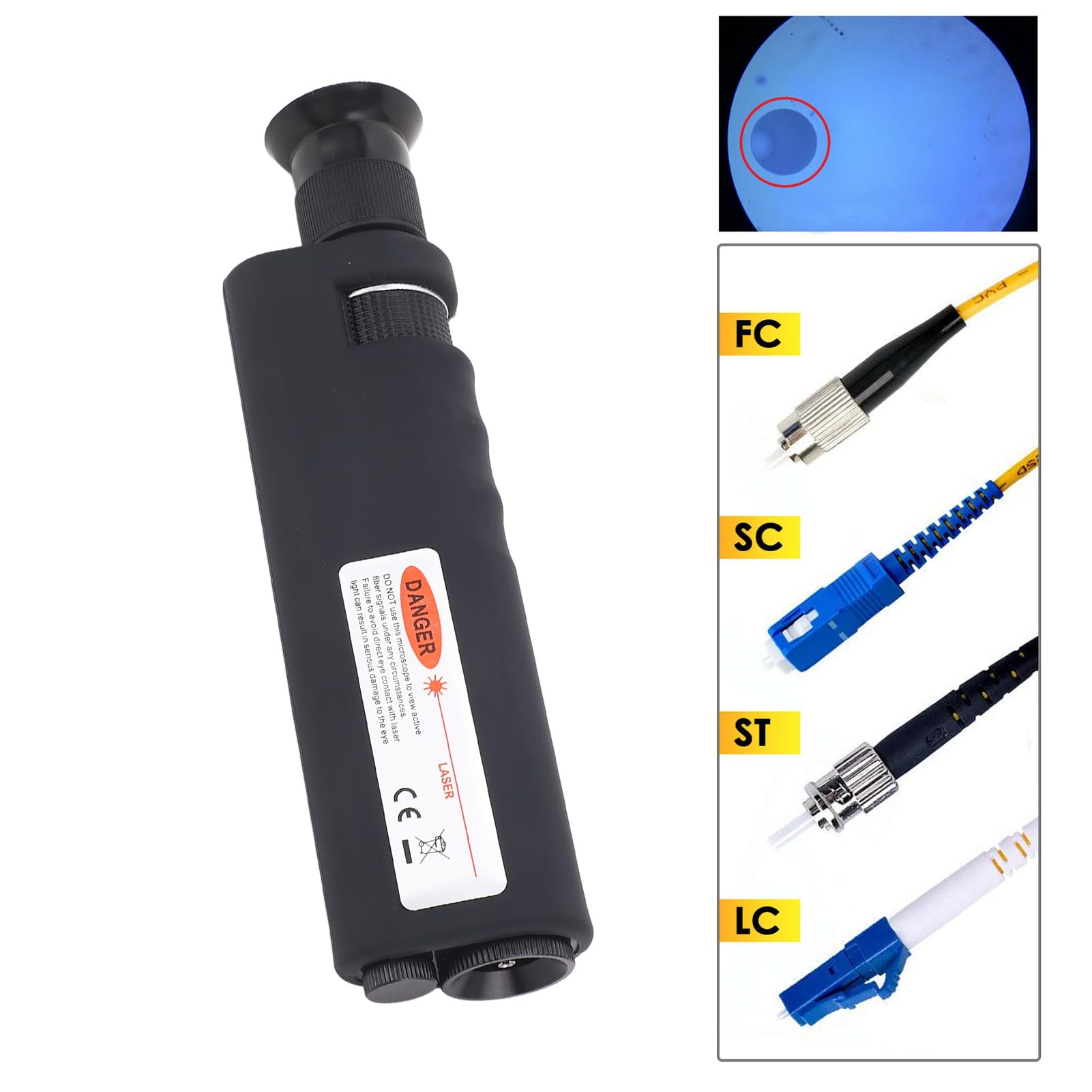 Fiber Optic Microscope Monocular Handheld Fiber Optic Inspection Microscope 400X Optical Communication Fiber Cable Inspection Microscope Magnifier Built-in Adapter Interface SC/LC/FC/ST