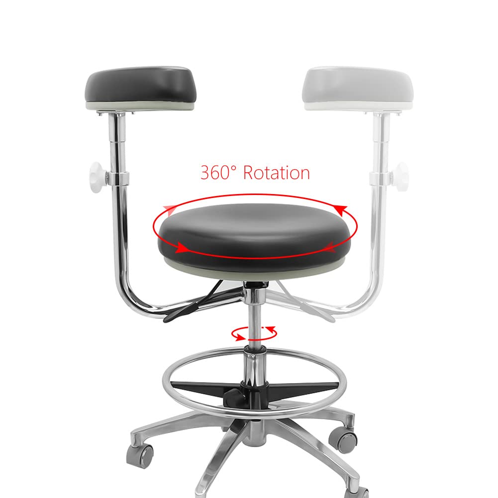 Adjustable Dental Assistant Chair Stool 17”-21‘’ Height with Adjustable Footring and Heavy Base for Dental Labs Exam Rooms