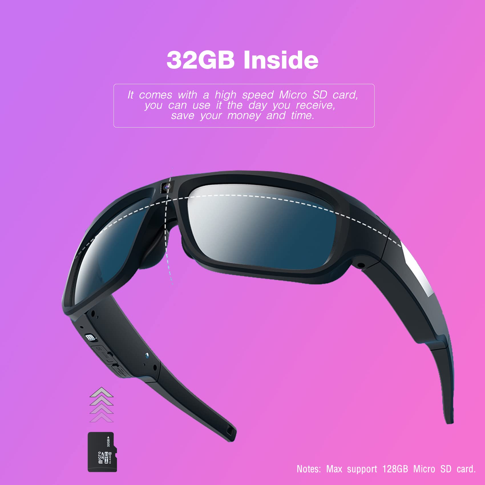 Video Camera Glasses Sports Sunglasses 4K Video 32GB Memory Inside Polarized UV 400 Lens Tech Gadgets for Men
