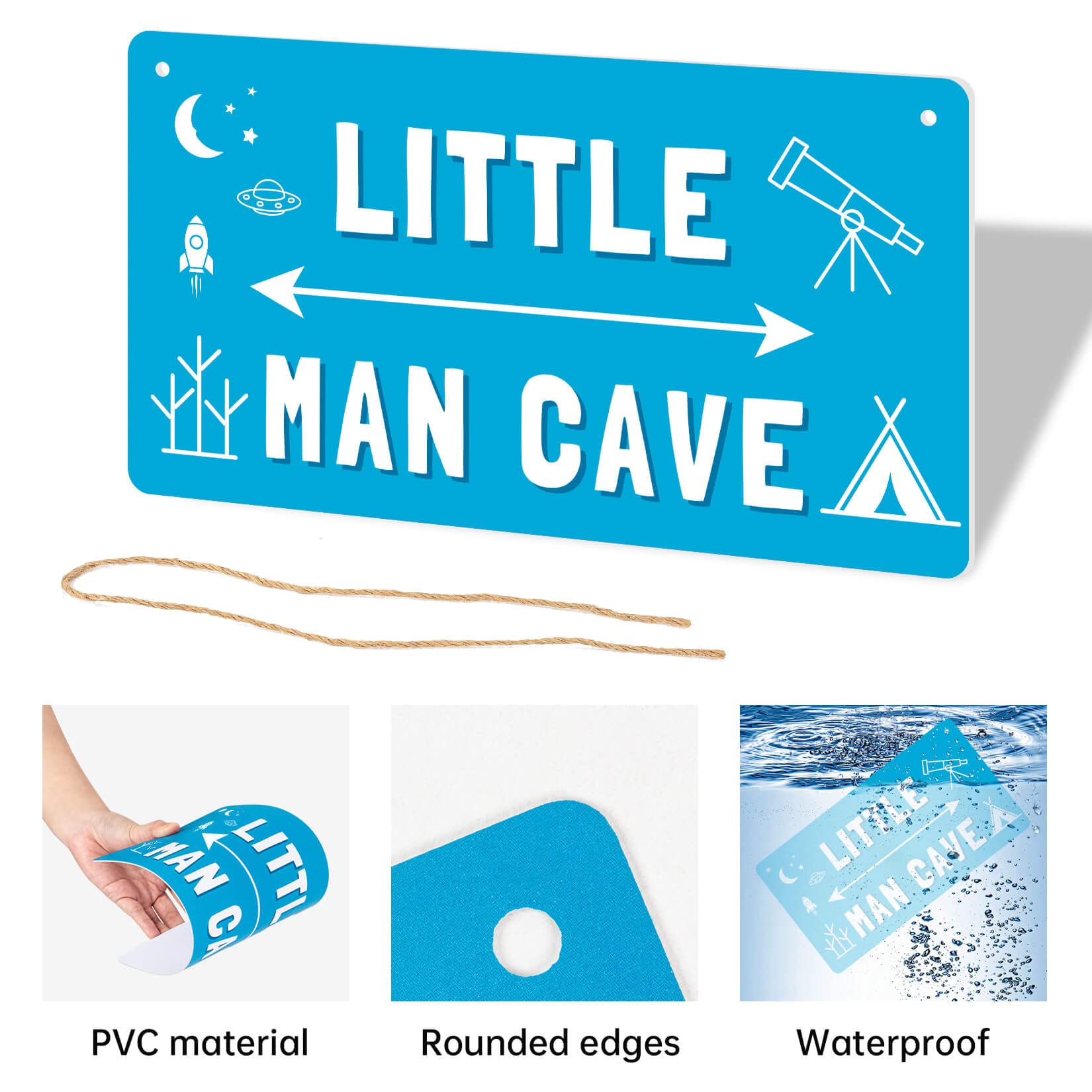 Little Man Cave, Toddler Boy Room Decor, PVC Plastic Decoration Hanging Sign, Water proof, Kids Room Signs For Door