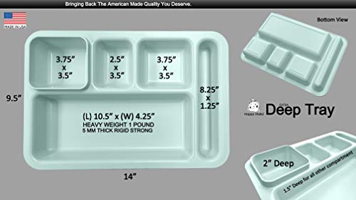 Happy Starla - Right-Hand Heavy Weight Extra Deep Tray 5-Compartment Cafeteria,Fast Food,Home,Events,Dinner Food Plate, 9.5" x 14" Made in USA (Mint)